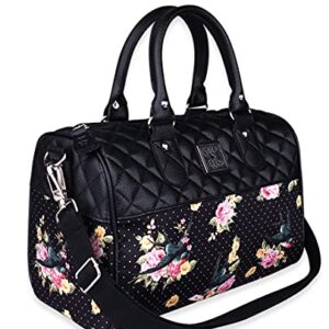 Liquorbrand Sparrows Womens Satchel Purse Quilted Faux Leather Shoulder Bag Flowers and Polka Dot Handbag