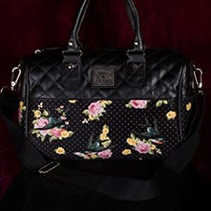 Liquorbrand Sparrows Womens Satchel Purse Quilted Faux Leather Shoulder Bag Flowers and Polka Dot Handbag