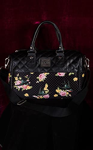 Liquorbrand Sparrows Womens Satchel Purse Quilted Faux Leather Shoulder Bag Flowers and Polka Dot Handbag