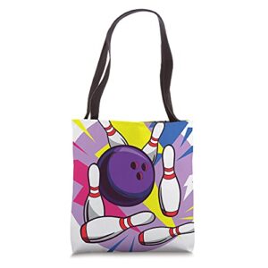 retro bowling pins bowling ball tote bag