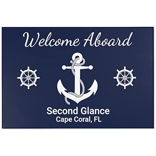 Custom Welcome Aboard Anchor Sailing Rug Gift, Personalized Boat Mat, Nautical Gift, Custom Coastal Decor, Maritime Boat Gifts, Lake Cabin Gifts (36 × 24), Navy