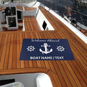 Custom Welcome Aboard Anchor Sailing Rug Gift, Personalized Boat Mat, Nautical Gift, Custom Coastal Decor, Maritime Boat Gifts, Lake Cabin Gifts (36 × 24), Navy