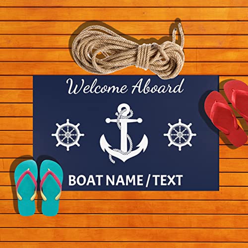 Custom Welcome Aboard Anchor Sailing Rug Gift, Personalized Boat Mat, Nautical Gift, Custom Coastal Decor, Maritime Boat Gifts, Lake Cabin Gifts (36 × 24), Navy