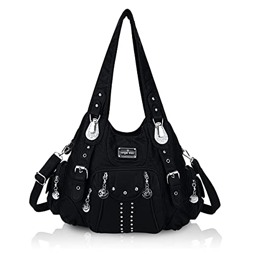 Angel Kiss Handbags for Women Soft PU Leather Large Hobo Bags for Ladies Top Handle Satchel Shoulder Bag Black