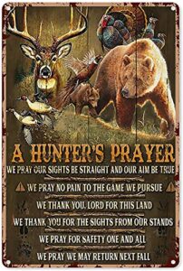 hunting signs for room hunter’s prayer bear deer bird metal sign decor tin aluminum sign wall art metal poster for men home bar party garage bathroom 12×8 inch