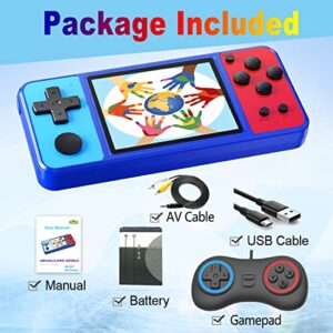 Great Boy Handheld Game Console for Kids Preloaded 270 Classic Retro Games with 3.0'' Color Display and Gamepad Rechargeable Arcade Gaming Player (Blue)