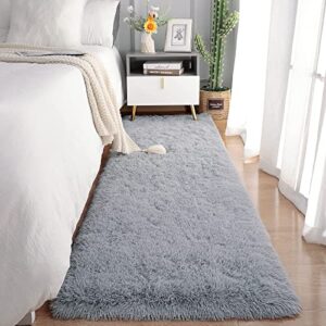 chicrug soft area rugs for bedroom living room plush fluffy rug 2×6 feet, shag furry area rug carpet non shedding for nursery children kids girls room home decorative, grey