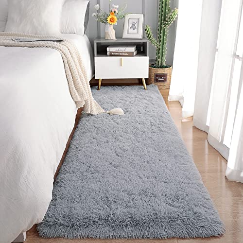 Chicrug Soft Area Rugs for Bedroom Living Room Plush Fluffy Rug 2x6 Feet, Shag Furry Area Rug Carpet Non Shedding for Nursery Children Kids Girls Room Home Decorative, Grey