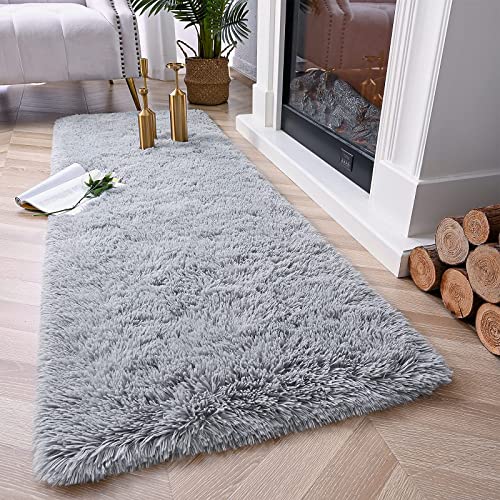 Chicrug Soft Area Rugs for Bedroom Living Room Plush Fluffy Rug 2x6 Feet, Shag Furry Area Rug Carpet Non Shedding for Nursery Children Kids Girls Room Home Decorative, Grey