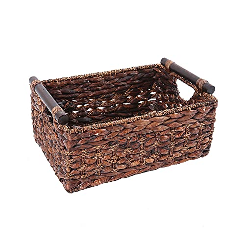 Storage Basket made by Water Hyacinth with Wood Handles, Arts and Crafts. (RectangleA-Large)