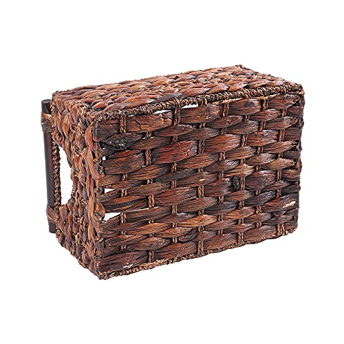 Storage Basket made by Water Hyacinth with Wood Handles, Arts and Crafts. (RectangleA-Large)