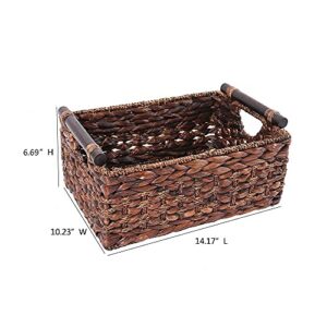 Storage Basket made by Water Hyacinth with Wood Handles, Arts and Crafts. (RectangleA-Large)