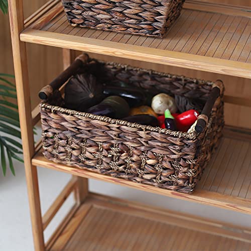 Storage Basket made by Water Hyacinth with Wood Handles, Arts and Crafts. (RectangleA-Large)