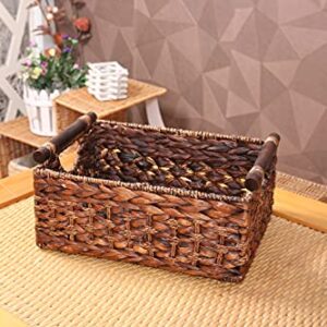 Storage Basket made by Water Hyacinth with Wood Handles, Arts and Crafts. (RectangleA-Large)