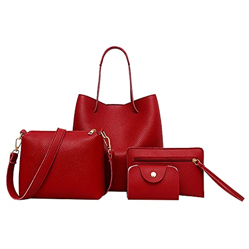 Women Tote Bags Set Faux Leather Handbag Shoulder Bag Big Capacity