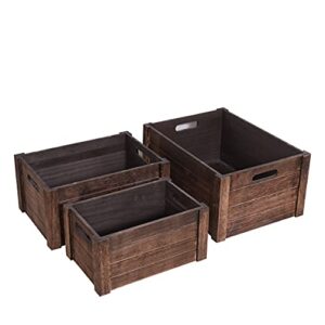 SENRYEE Farmhouse Antique Black Wooden Crate for storage,Rustic Decorative Boxes,Set Of 3 Extra Large Nesting Wooden Storage Crates For display ,Handmade Natural Solid Wood Box, Wooden Storage Boxes For Milk,Toys,Towel,Wine,etc. 15 x 11 x 7inches (Rustic