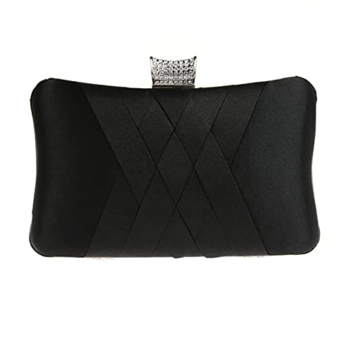 Women Satin Silk Rhinestone Purse Cross-hatching Pattern Clutch for Evening Cocktail Party