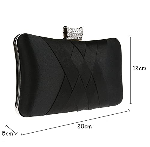 Women Satin Silk Rhinestone Purse Cross-hatching Pattern Clutch for Evening Cocktail Party