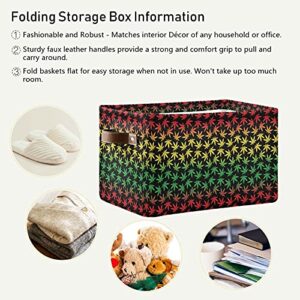 Large Foldable Storage Bin Gradient Marijuana Leaves Fabric Storage Baskets Collapsible Decorative Baskets Organizing Basket Bin with PU Handles for Shelves Home Closet Bedroom Living Room-1Pack