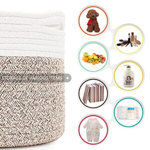 Small Rope Basket small Round Woven Basket With Handle 9.5x9.5x7.1 in Cute Cotton Basket Nursery Shelf Small Storage Basket Stitching Brown Beige Mixed Design Style 8.2L