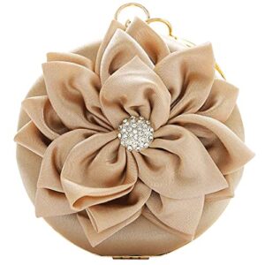 yokawe women evening bag satin flower clutch purse wedding party prom handbag (champagne)