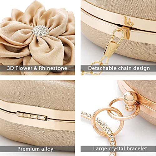 Yokawe Women Evening Bag Satin Flower Clutch Purse Wedding Party Prom Handbag (Champagne)