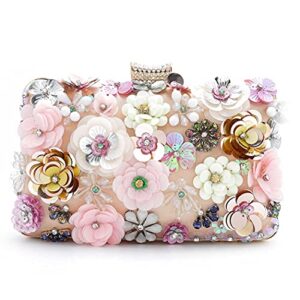 yokawe women’s evening bag flower party prom clutch purse floral beidal wedding handbag (champagne)