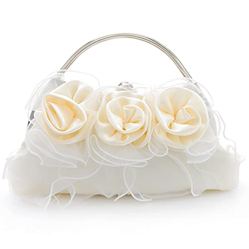 Yokawe Rose Floral Clutch Purses for Women Satin Evening Bag Bridal Wedding Party Prom Handbags