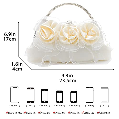 Yokawe Rose Floral Clutch Purses for Women Satin Evening Bag Bridal Wedding Party Prom Handbags