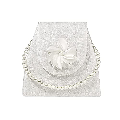 Mulian LilY Premium Floral Lace Satin Pearl Top Handle Clutch Handbag With Detachable Chain flower wedding Bridal Bag White M029