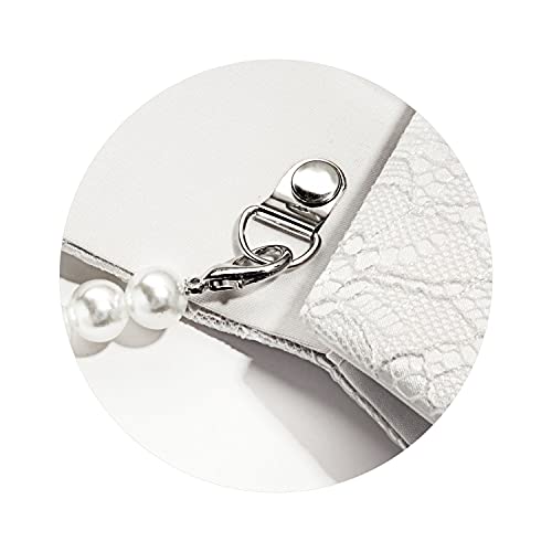 Mulian LilY Premium Floral Lace Satin Pearl Top Handle Clutch Handbag With Detachable Chain flower wedding Bridal Bag White M029