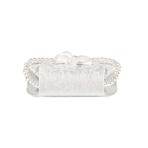 Mulian LilY Premium Floral Lace Satin Pearl Top Handle Clutch Handbag With Detachable Chain flower wedding Bridal Bag White M029