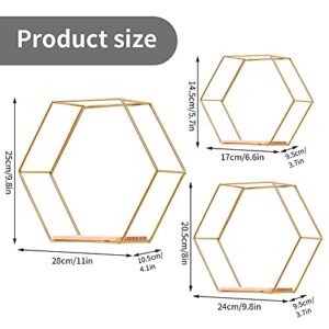 Wall Mounted Hexagonal Floating Shelves Set of 3 in Different Sizes, Modern Metal Wall Shelf, Simple Wood Partition Storage Shelves, Wall Decor Rack for Bedroom, Living Room, Kitchen and Office