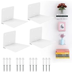 fentec invisible floating bookshelf, wall mounted floating bookshelves heavy-duty book organizers hidden book shelf metal shelves holder for books storage bedroom living room home office, 4-pack white