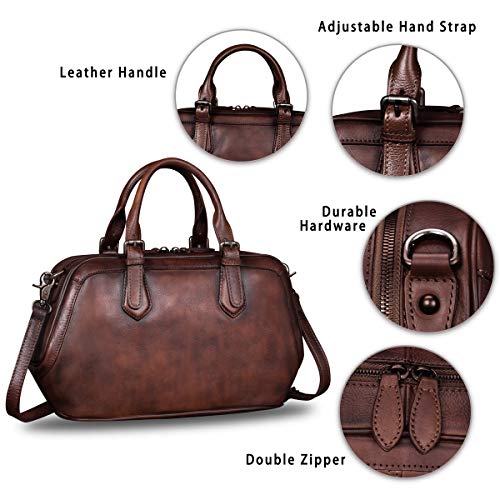 Genuine Leather Top Handle Bags for Women Handmade Handbags Purse Vintage Style Crossbody Satchel