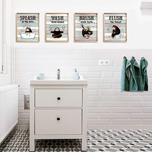 FALJIOK Funny Sloth Bathroom Decor Wall Art Sign, Rustic Farmhouse Wood Sloth Bathroom Rules Wall Art for Kids, Sloth lover, Nursery, Wash Brush Flush, 4set,8”X10” Unframed