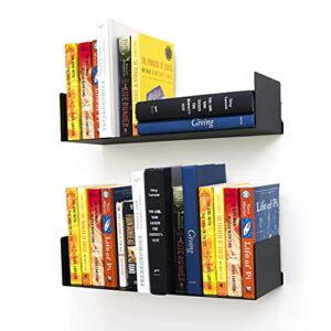 floating bookends wall mounted metal display shelf (set of 2) black