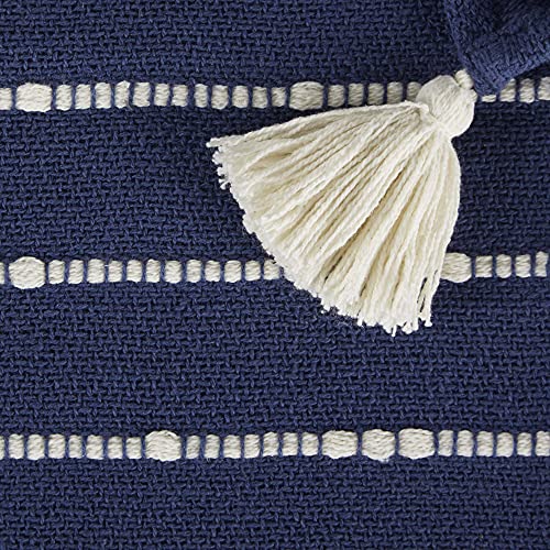 DII Striped Throw Collection Cotton Slub, Hand-Tied Tassels, 50x60, French Blue & Off-White