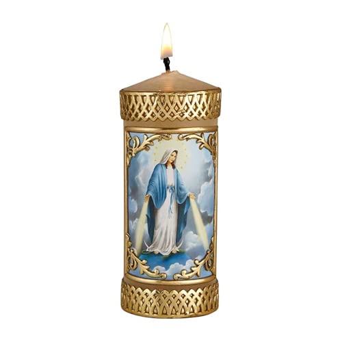 Hand Crafted Our Lady of Grace Catholic Prayer Candle, Unscented Decorative Candles for Devotional, Religious Gifts for Christian Families, 4.75 Inches