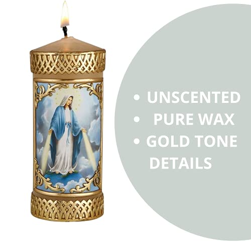 Hand Crafted Our Lady of Grace Catholic Prayer Candle, Unscented Decorative Candles for Devotional, Religious Gifts for Christian Families, 4.75 Inches