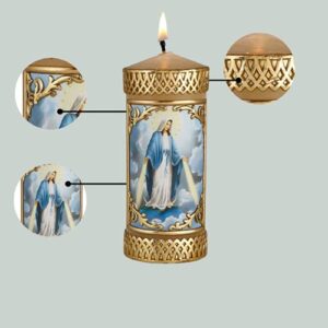 Hand Crafted Our Lady of Grace Catholic Prayer Candle, Unscented Decorative Candles for Devotional, Religious Gifts for Christian Families, 4.75 Inches