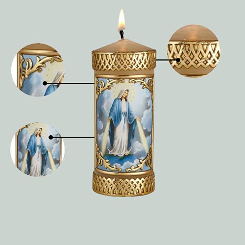 Hand Crafted Our Lady of Grace Catholic Prayer Candle, Unscented Decorative Candles for Devotional, Religious Gifts for Christian Families, 4.75 Inches