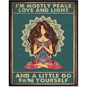 I'm mostly Peace Love and Light - Boho Art - Zen Meditation Room Decor - New Age Yoga Gifts for Women - Inspirational Hippie Wall Art Decorations - Spiritual Motivational Bohemian Funny Quotes Poster