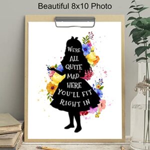 Alice Wonderland Decor - decoration Wall Art Poster - Inspirational Positive Quotes for Women, Girls Room - Walt World - Shabby Chic Gift - Bedroom, Living room, Home Office