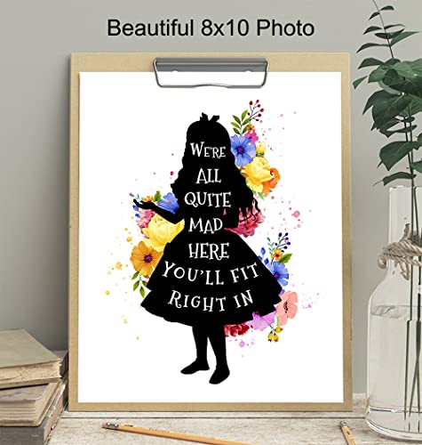 Alice Wonderland Decor - decoration Wall Art Poster - Inspirational Positive Quotes for Women, Girls Room - Walt World - Shabby Chic Gift - Bedroom, Living room, Home Office