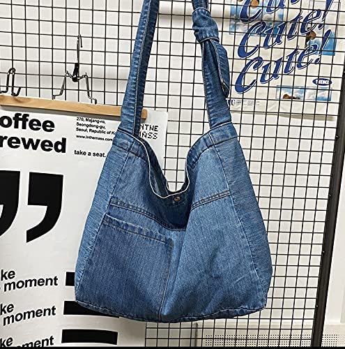 Women Denim Tote Bag Denim Shoulder Bag Hobo Crossbody Handbag Casual School Work Beach Bag(A13)