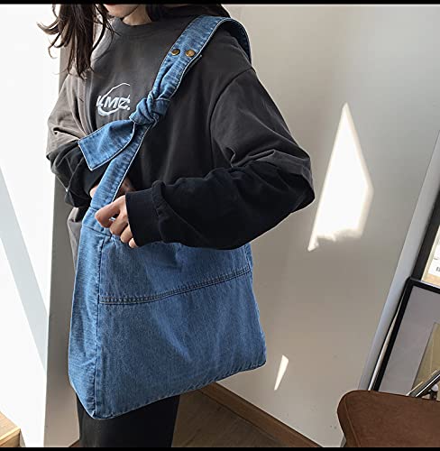 Women Denim Tote Bag Denim Shoulder Bag Hobo Crossbody Handbag Casual School Work Beach Bag(A13)