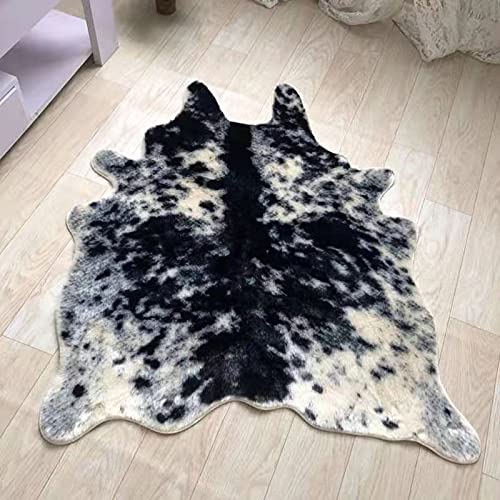 Faux Cowhide Rug Cow Print Area Rug Medium Animal Print Rug Faux Fur Cowhide Skin Carpet Western Decor Gray and White 2.8ft x 3.6ft/ 33.5in x 43.3in