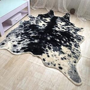 Faux Cowhide Rug Cow Print Area Rug Medium Animal Print Rug Faux Fur Cowhide Skin Carpet Western Decor Gray and White 2.8ft x 3.6ft/ 33.5in x 43.3in