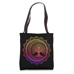 tree of life cresent moon phases floral mandala yoga gift tote bag